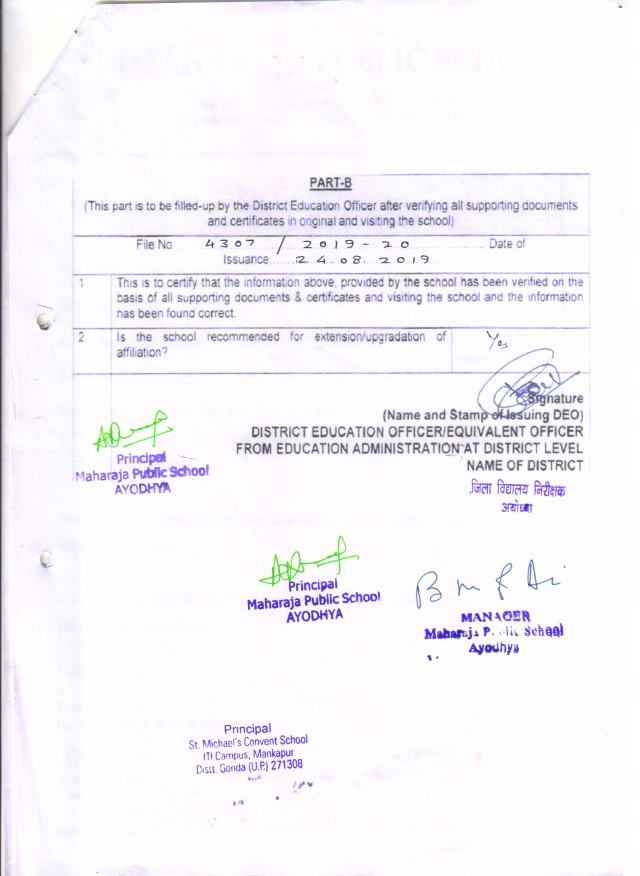 DEO Certificate – Maharaja Public School